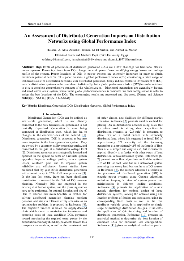 Pdf Assessment Of Distributed Generation Impacts On Distribution