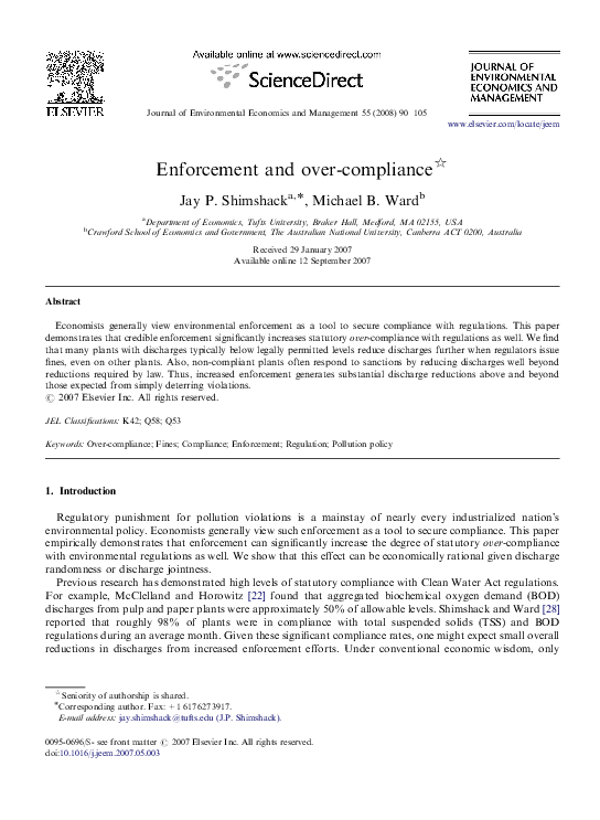 (PDF) Enforcement and over-compliance