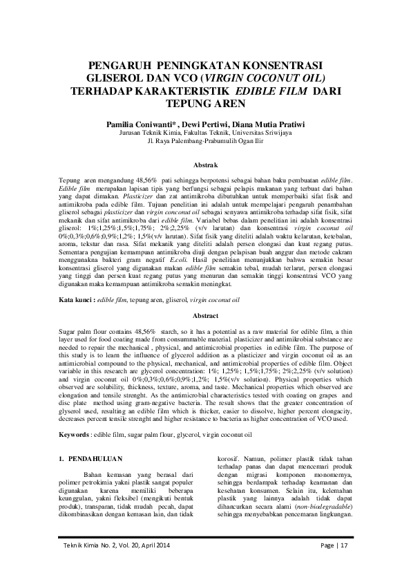 (PDF) PENGARUH PENINGKATAN KONSENTRASI GLISEROL DAN VCO (VIRGIN COCONUT OIL) TERHADAP ...