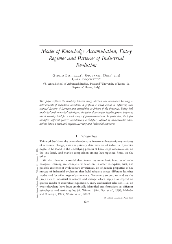 (PDF) Modes of Knowledge Accumulation, Entry Regimes and Patterns of ...