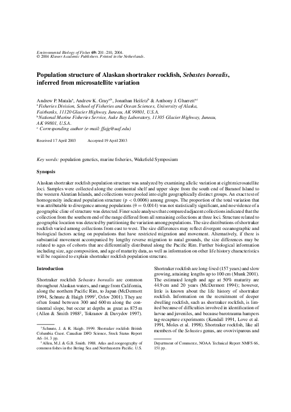 (PDF) Population Structure of Alaskan Shortraker Rockfish, Sebastes ...