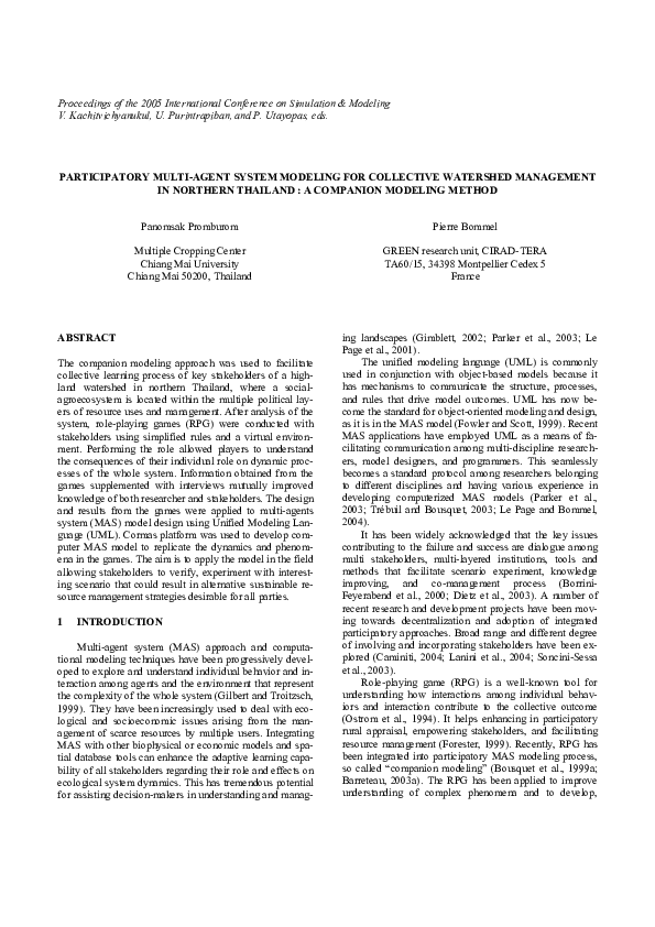 (PDF) Participatory Multi-Agent System Modeling for Collective Watershed Management in Northern ...