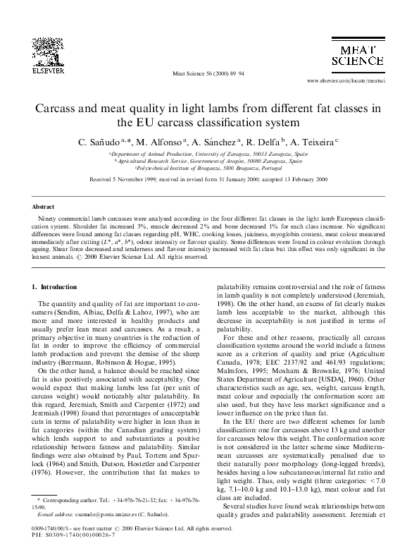 (PDF) Carcass and meat quality in light lambs from different fat ...