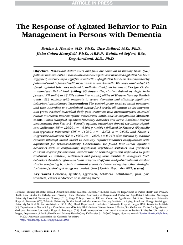 (PDF) The response of agitated behavior to pain management in persons ...