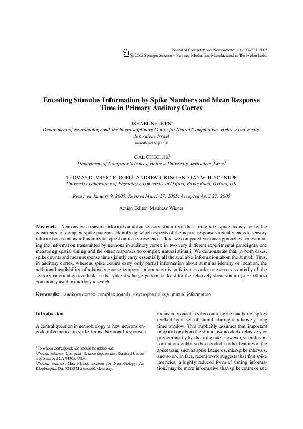 (PDF) Encoding Stimulus Information by Spike Numbers and Mean Response Time In Primary Auditory ...