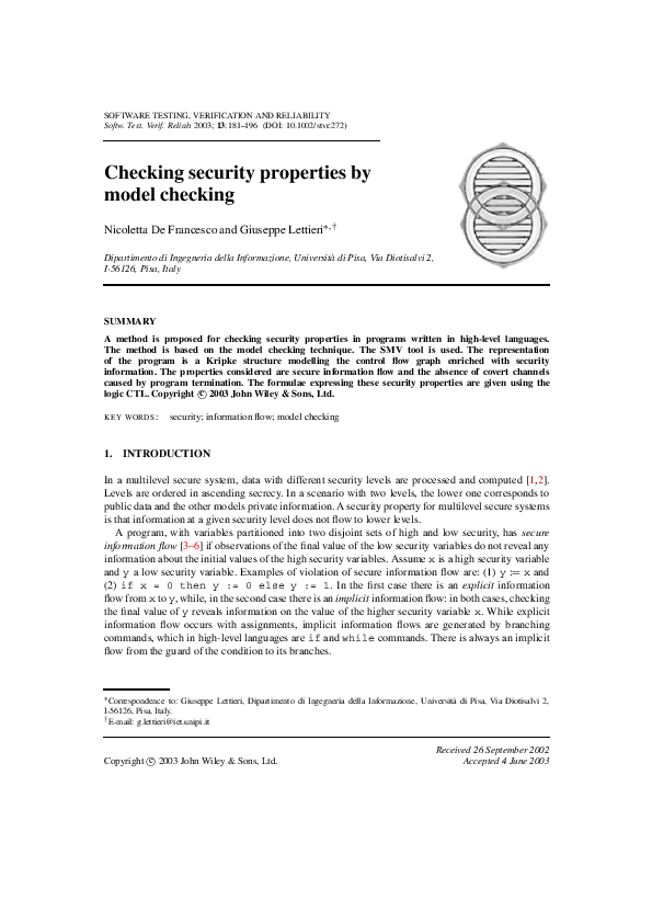 (PDF) Checking security properties by model checking