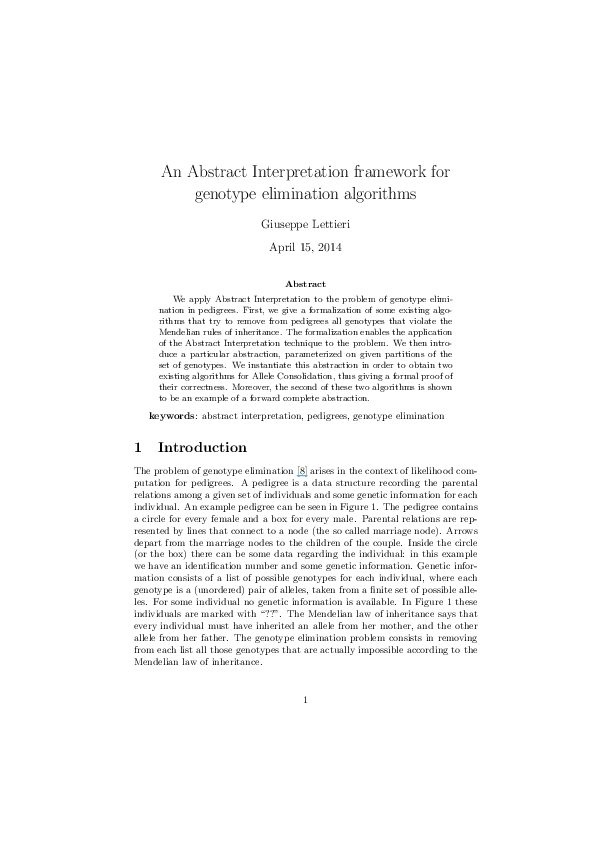 (PDF) An Abstract Interpretation framework for genotype elimination algorithms