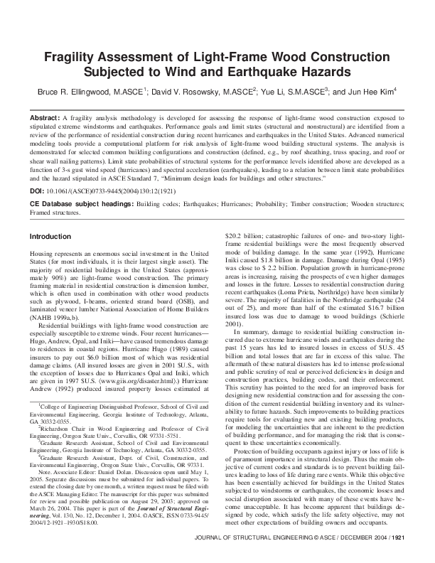(PDF) Fragility assessment of light-frame wood construction subjected ...