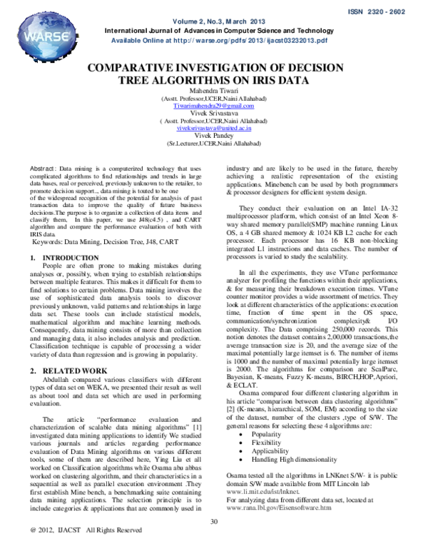 (PDF) COMPARATIVE INVESTIGATION OF DECISION TREE ALGORITHMS ON IRIS DATA