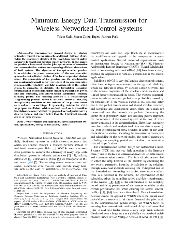 (PDF) Minimum Energy Data Transmission for Wireless Networked Control Systems