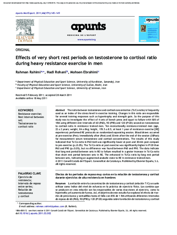 (PDF) Effects of very short rest periods on testosterone to cortisol ...