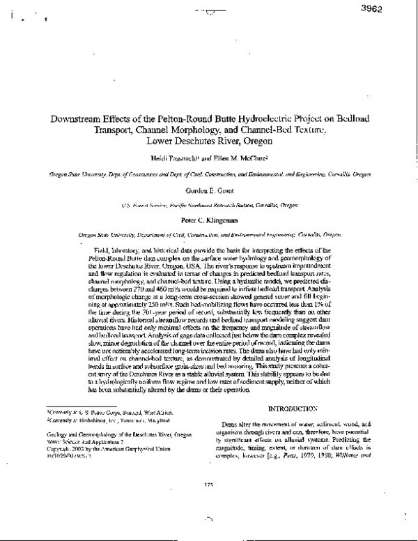 (PDF) Downstream Effects of the Pelton-Round Butte Hydroelectric Roject ...