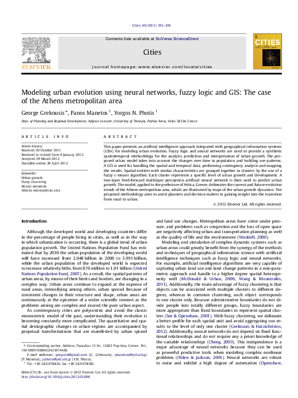 Pdf Modeling Urban Evolution Using Neural Networks Fuzzy Logic And