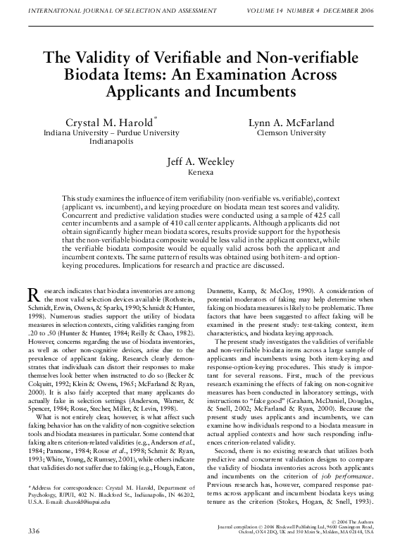 (PDF) The Validity of Verifiable and Non-verifiable Biodata Items: An ...