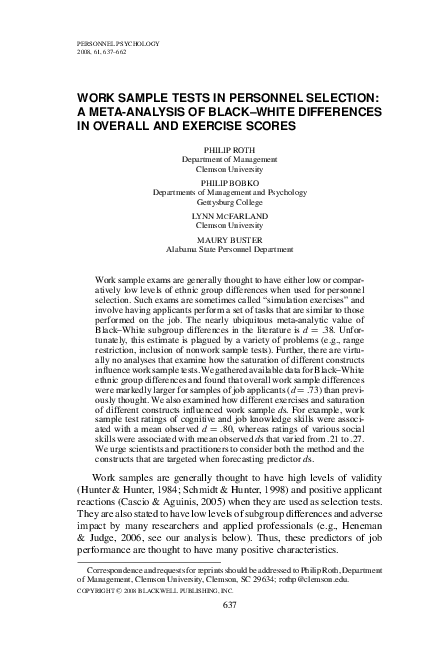 (PDF) Work Sample Tests in Personnel Selection: A Meta-Analysis of ...