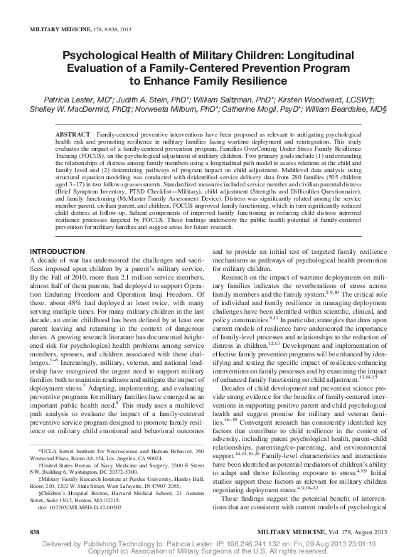 (PDF) Psychological Health of Military Children: Longitudinal ...