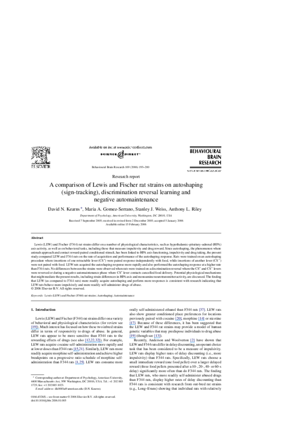 (PDF) A comparison of Lewis and Fischer rat strains on autoshaping ...