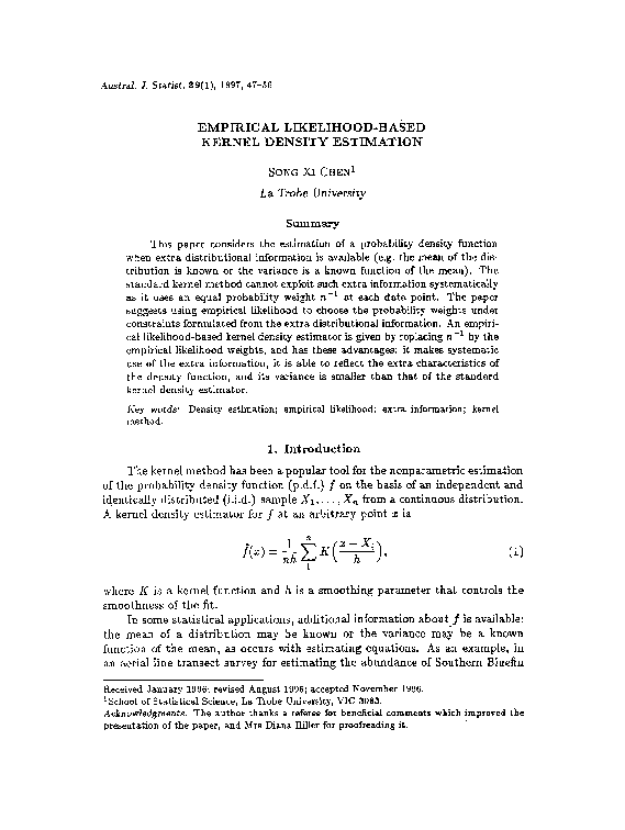 Pdf Empirical Likelihood Based Kernel Density Estimation