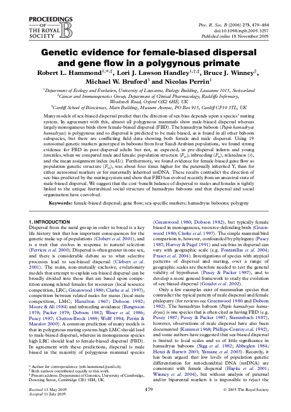 (PDF) Genetic evidence for female-biased dispersal and gene flow in a ...