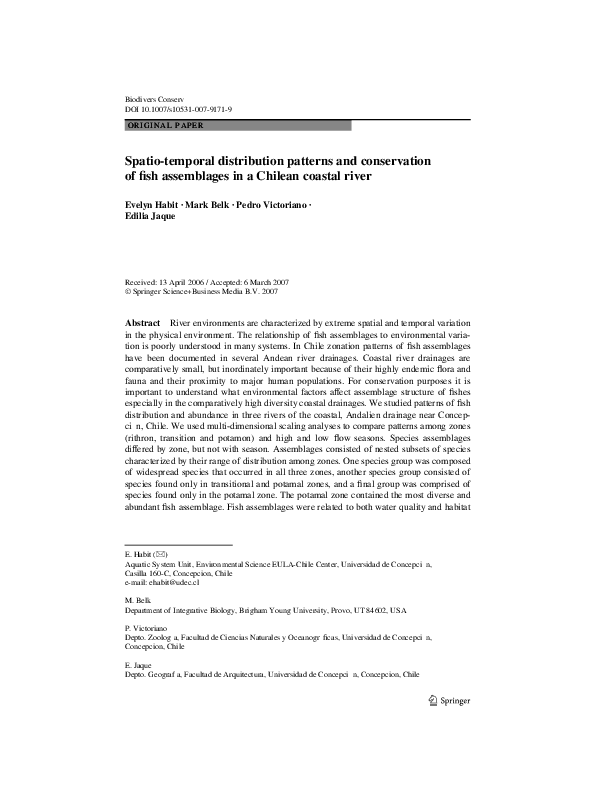 (PDF) Spatio-temporal distribution patterns and conservation of fish ...