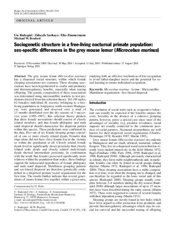 (PDF) Sociogenetic structure in a free-living nocturnal primate ...