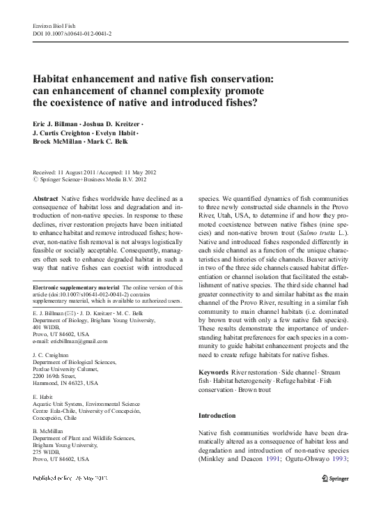 (PDF) Habitat enhancement and native fish conservation: can enhancement ...