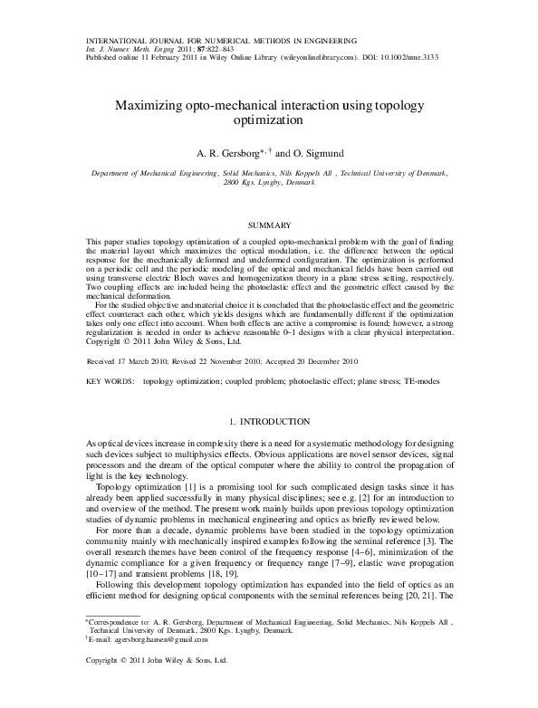 (PDF) Maximizing opto-mechanical interaction using topology optimization