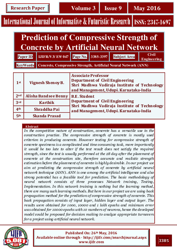 (PDF) Prediction of Compressive Strength of Concrete by Artificial Neural Network
