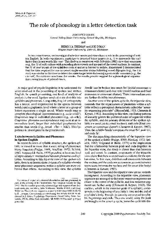 (PDF) The role of phonology in a letter detection task
