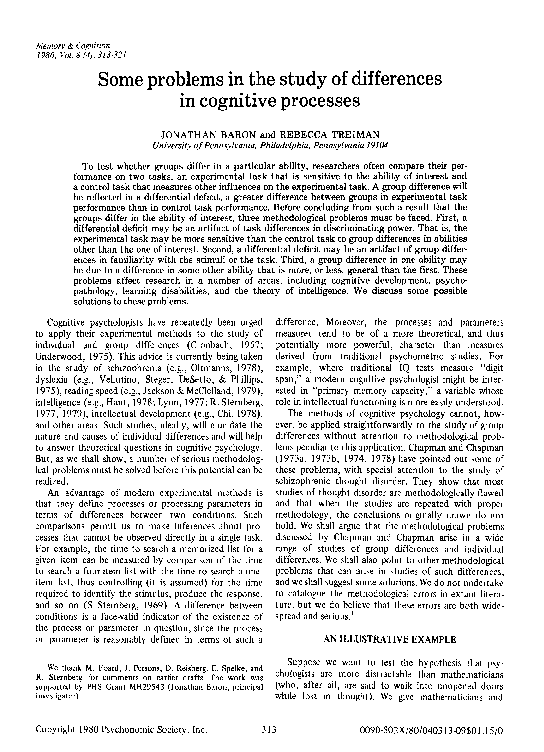 (PDF) Some problems in the study of differences in cognitive processes