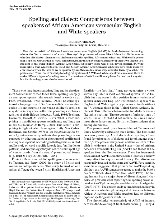 (PDF) Spelling and dialect: Comparisons between speakers of African ...
