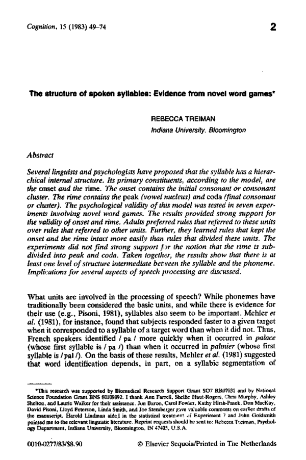 (PDF) The structure of spoken syllables: Evidence from novel word games