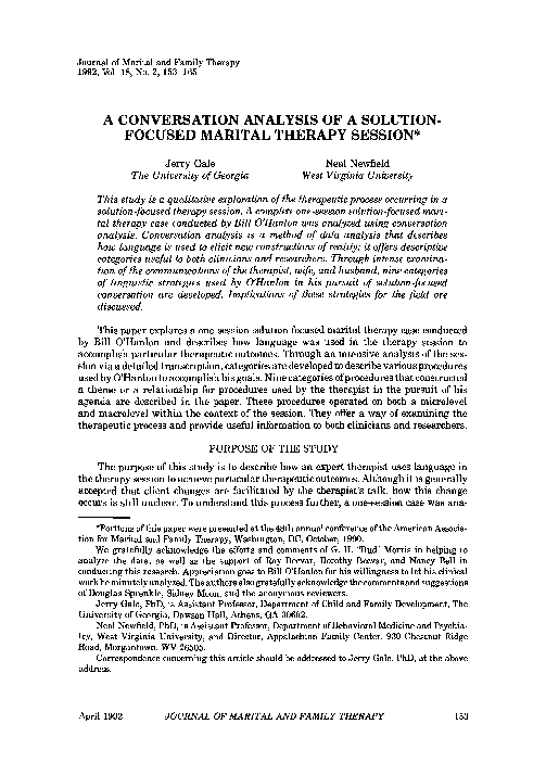 (PDF) A CONVERSATION ANALYSIS OF A SOLUTION-FOCUSED MARITAL THERAPY ...