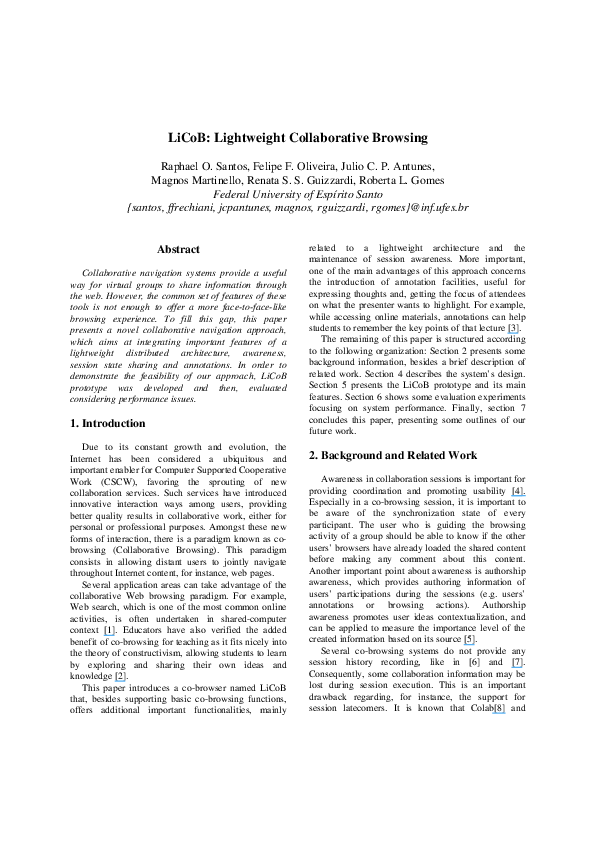 (PDF) Licob: Lightweight collaborative browsing