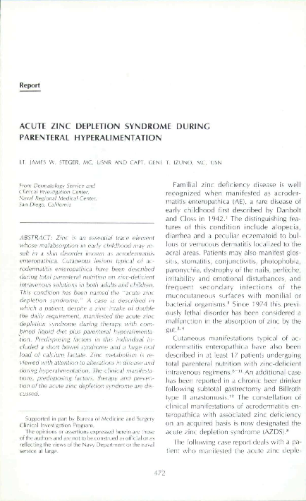 (PDF) ACUTE ZINC DEPLETION SYNDROME DURING PARENTERAL HYPERALIMENTATION