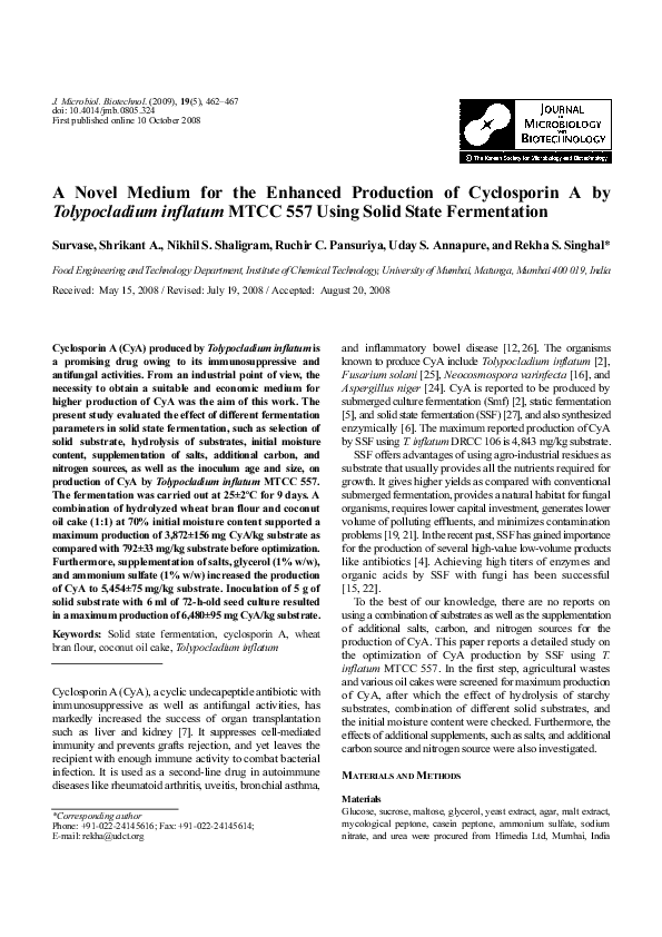 (PDF) A novel medium for the enhanced production of cyclosporin A by ...