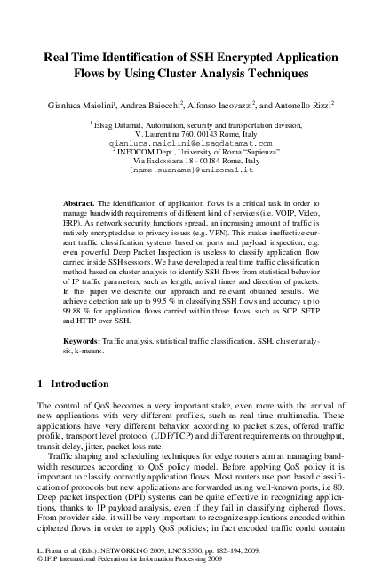 (PDF) Real time identification of SSH encrypted application flows by using cluster analysis ...
