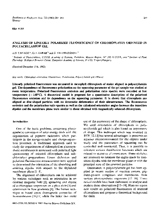 (PDF) Analysis of linearly polarized fluorescence of chloroplasts oriented in polyacrylamide gel