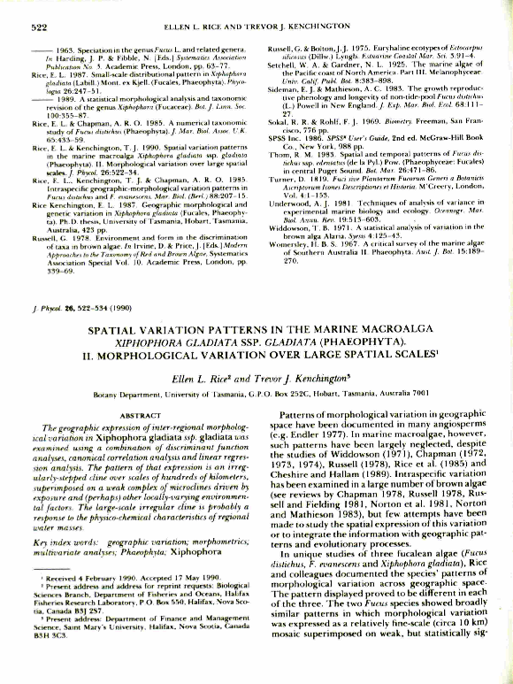 (PDF) SPATIAL VARIATION PATTERNS IN THE MARINE MACROALGA XIPHOPHORA ...