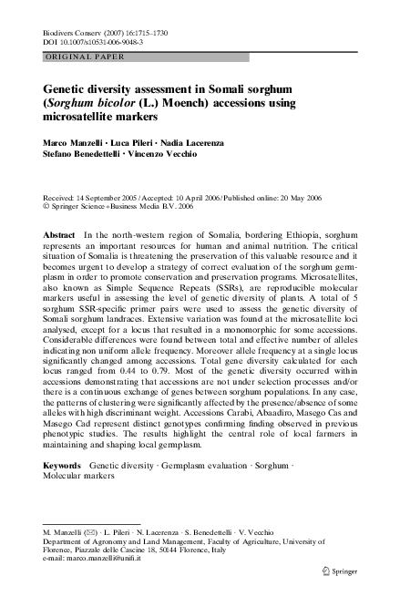 (PDF) Genetic diversity assessment in Somali sorghum (Sorghum bicolor ...