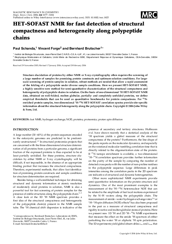 (PDF) HET-SOFAST NMR for fast detection of structural compactness and ...