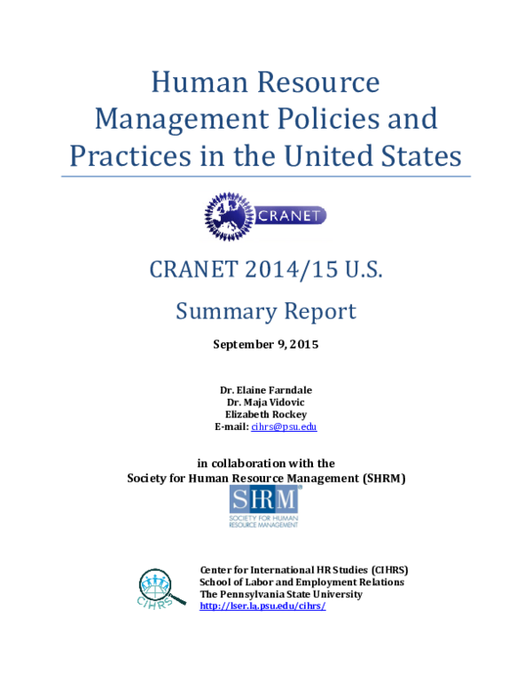 (PDF) Human Resource Management Policies and Practices in the United ...