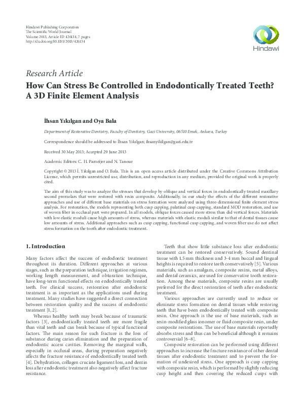 (PDF) How Can Stress Be Controlled in Endodontically Treated Teeth? A 3D Finite Element Analysis