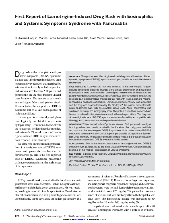 (PDF) First Report of Lamotrigine-Induced Drug Rash with Eosinophilia ...