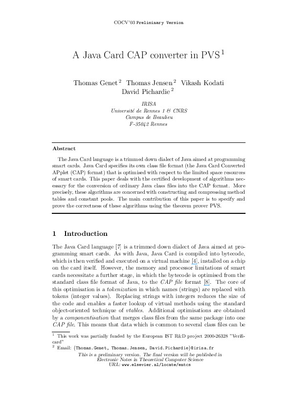 (PDF) A Java Card CAP converter in PVS