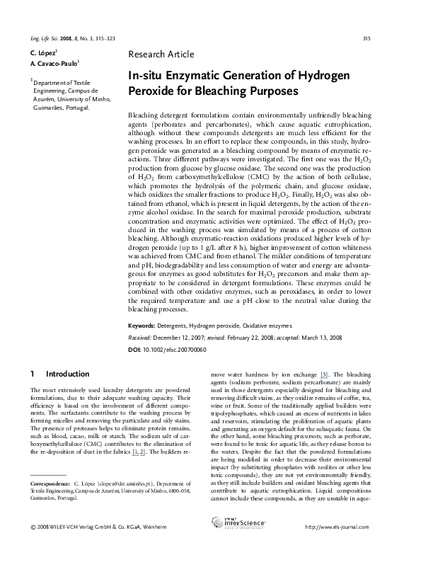 (PDF) In‐situ Enzymatic Generation of Hydrogen Peroxide for Bleaching ...