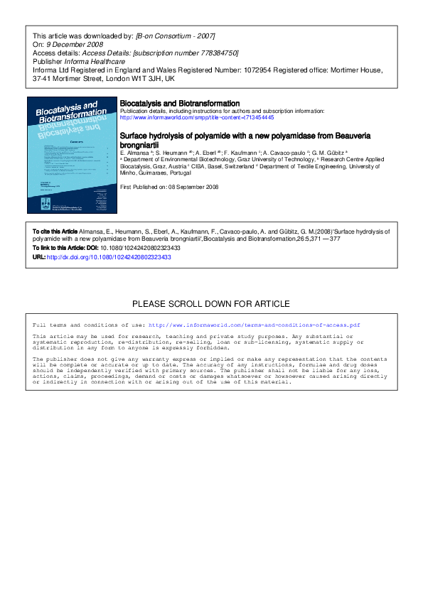 (PDF) Surface hydrolysis of polyamide with a new polyamidase from ...
