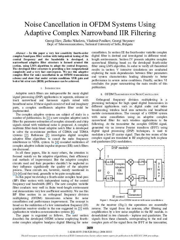 (PDF) Noise Cancellation in OFDM Systems Using Adaptive Complex Narrowband IIR Filtering