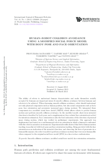 Pdf Humanrobot Collision Avoidance Using A Modified Social Force