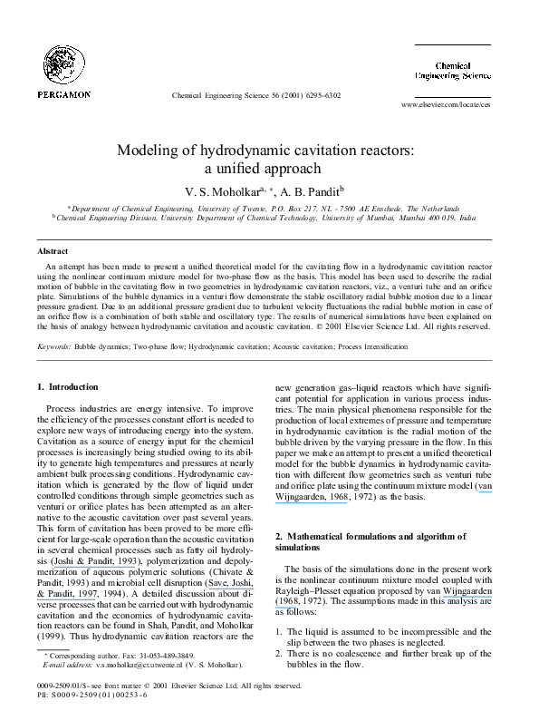 (PDF) Modeling of hydrodynamic cavitation reactors: a unified approach
